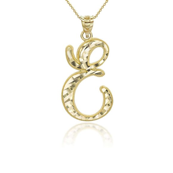 Element Shine | Jewelry | Solid K Gold Cz Cut Cursive Initial Letter E ...